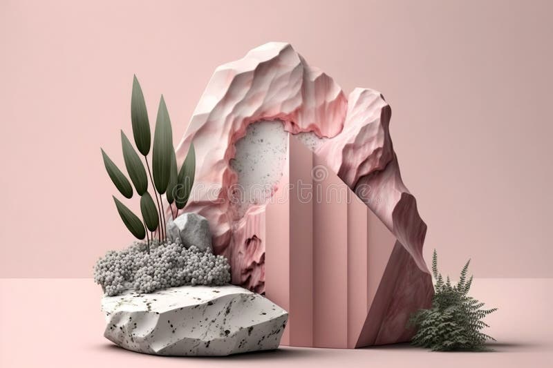 Pink Geometric Stone and Rock Shape Background, Showcase for Product ...