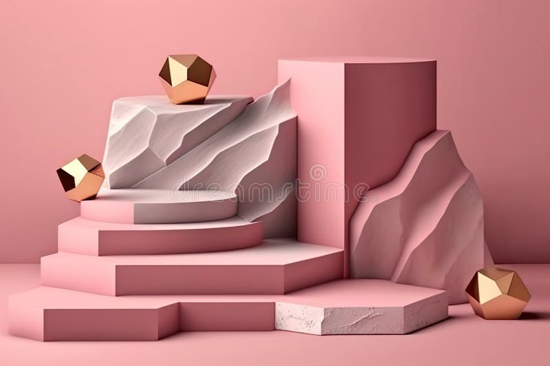 Pink Geometric Stone and Rock Shape Background, Showcase for Product ...