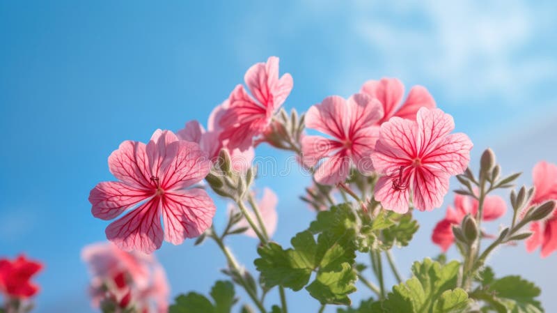 Pink Geranium Against a Blue Sky. Generative AI Stock Illustration ...