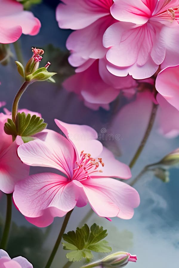 Pink Geranium Flowers Macro Wallpaper Stock Illustration - Illustration ...