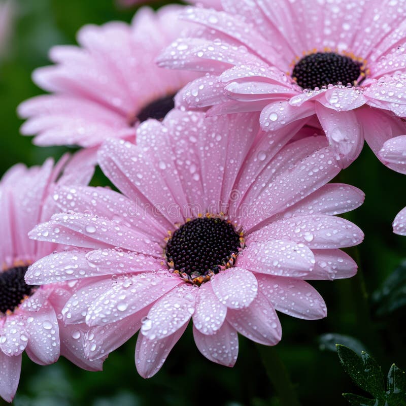 Pink Gerbera Daisies Covered in Water Droplets Stock Illustration ...