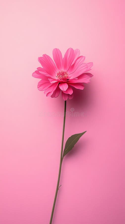 Pink Gerbera Flower with Green Stem on Solid Pink Background Stock ...