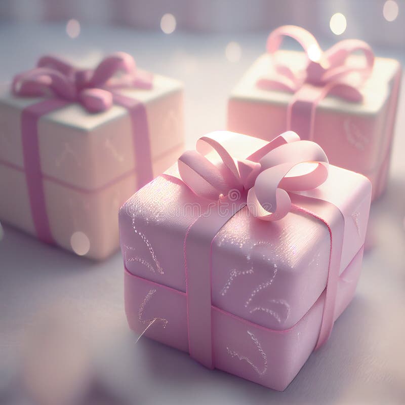 Pink Gif Boxes with Bow on Bokeh Background. Generative AI Stock ...