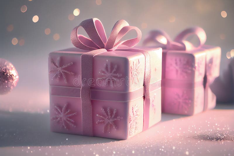 Pink Gif Boxes with Bow on Bokeh Background. Generative AI Stock ...