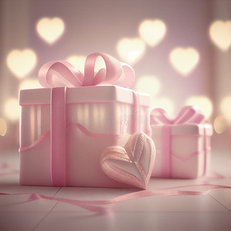 Pink Gif Boxes with Bow on Bokeh Background. Generative AI Stock ...