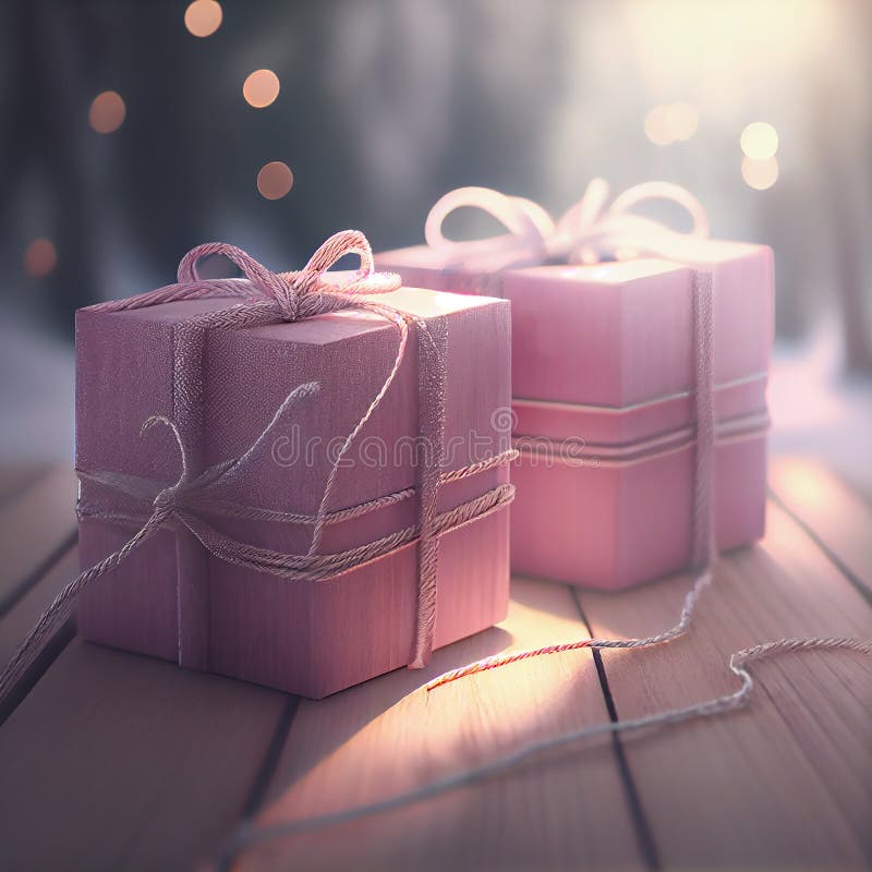Pink Gif Boxes with Bow on Bokeh Background. Generative AI Stock ...