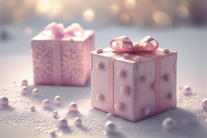 Pink Gif Boxes with Bow on Bokeh Background. Generative AI Stock ...