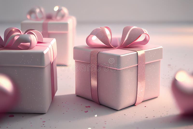 Pink Gif Boxes with Bow on Bokeh Background. Generative AI Stock ...