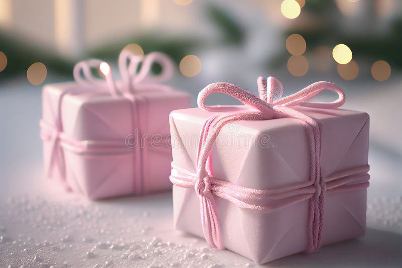 Pink Gif Boxes with Bow on Bokeh Background. Generative AI Stock ...