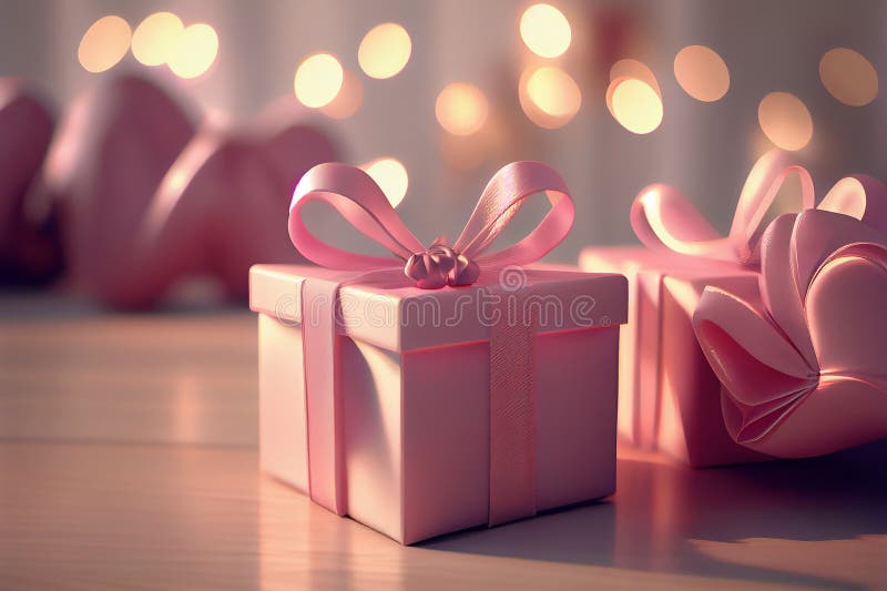 Pink Gif Boxes with Bow on Bokeh Background. Generative AI Stock ...