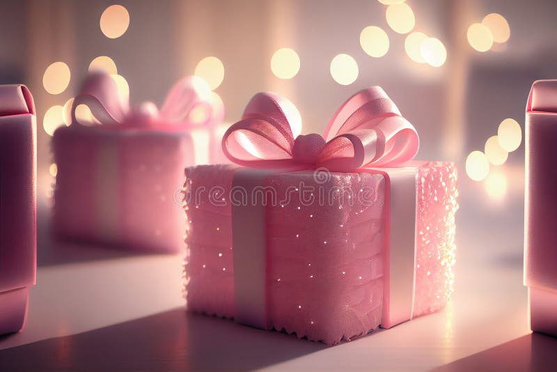 Pink Gif Boxes with Bow on Bokeh Background. Generative AI Stock ...