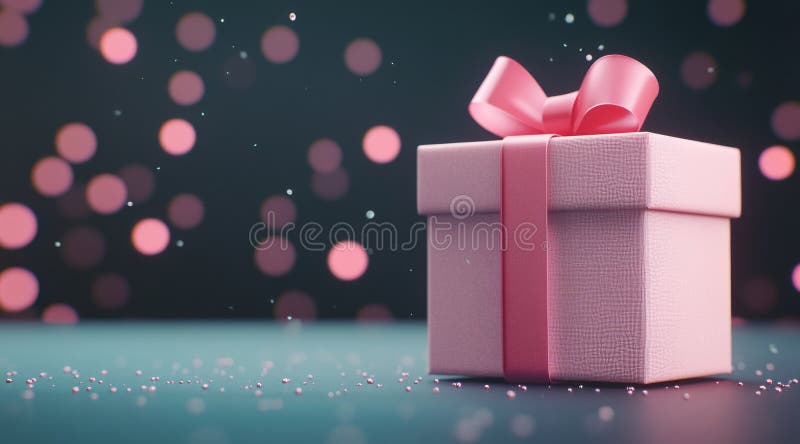 Pink Gift Box Adorned with a Ribbon Resting on a Dark Surface with ...