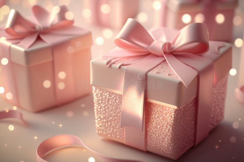 Pink Gift Box Background. Illustration Generative AI Stock Illustration ...