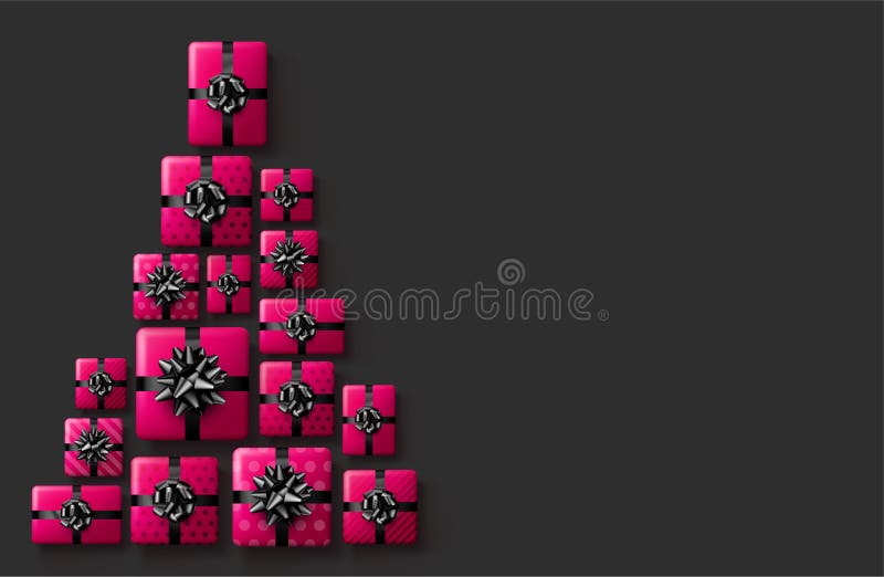 Pink Gift Box with Black Bow on Pink Line Stock Vector - Illustration ...