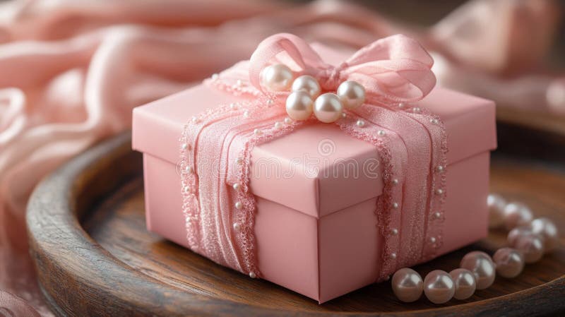 Pink Gift Box Decorated with Pearls and Ribbon Stock Illustration ...
