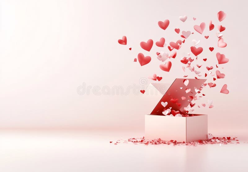 Pink Gift Box Exploding with Red Hearts Valentines Day Romance Love 3d ...