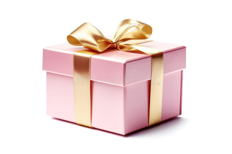 Pink Gift Box with Gold Ribbon on White Background. Generative AI Stock ...