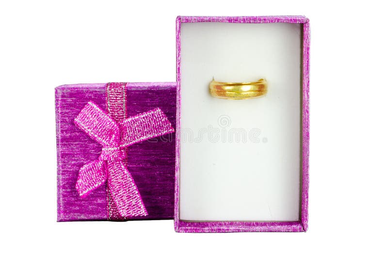 Pink Gift Box with Gold Ring on White Background,Clipping Path Stock ...