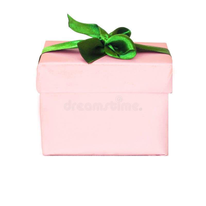 Pink Gift Box with Green Satin Ribbon Bow Stock Image - Image of shiny ...