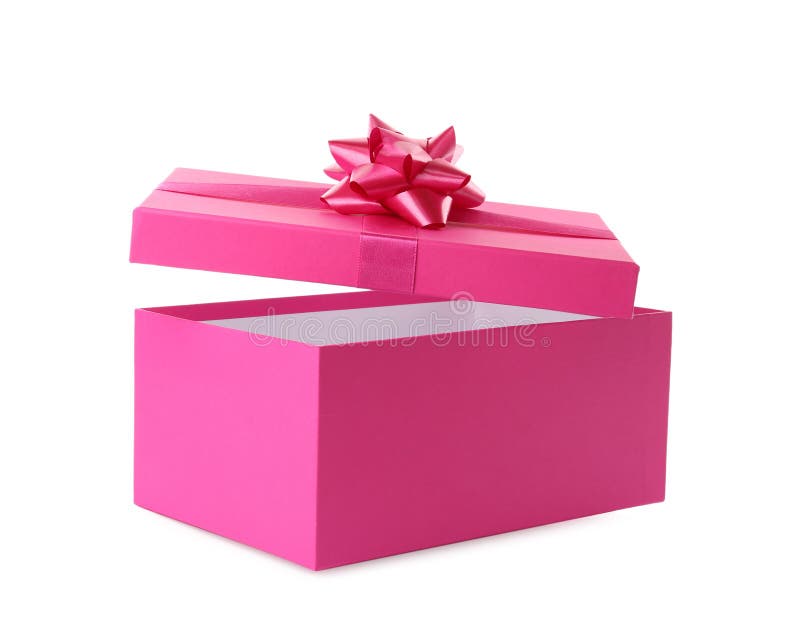 Pink Gift Box and Lid with Bow on White Background Stock Photo - Image ...