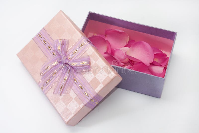 Pink Gift Box with Pink Rose Petals Stock Photo - Image of love, event ...