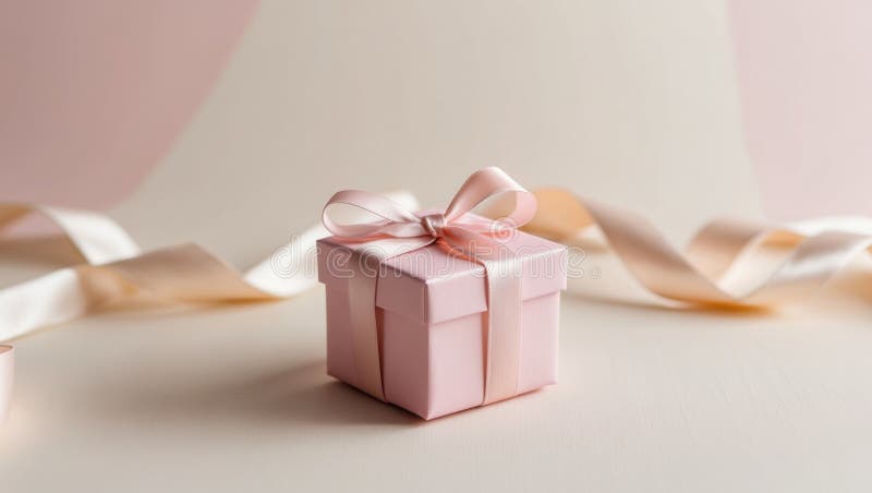 Pink Gift Box with Ribbon on Pastel Background. Stock Photo - Image of ...