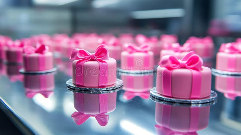 Pink Gift Box Shaped Cakes on Display Stock Illustration - Illustration ...