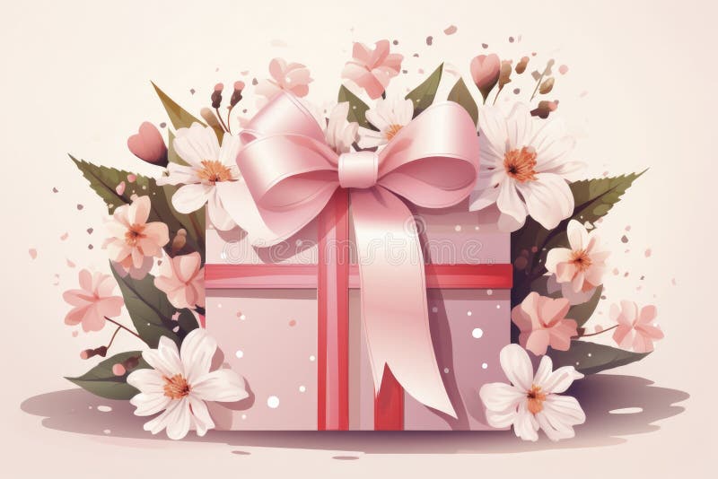 Illustrated Gift Box with Spring Flowers Stock Illustration ...