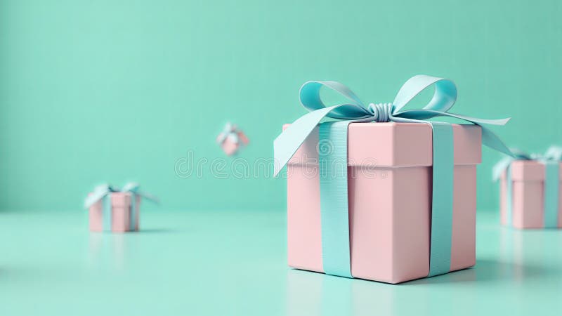 Pink Gift Box with Turquoise Ribbon Stock Photo - Image of aesthetic, love: 383386182