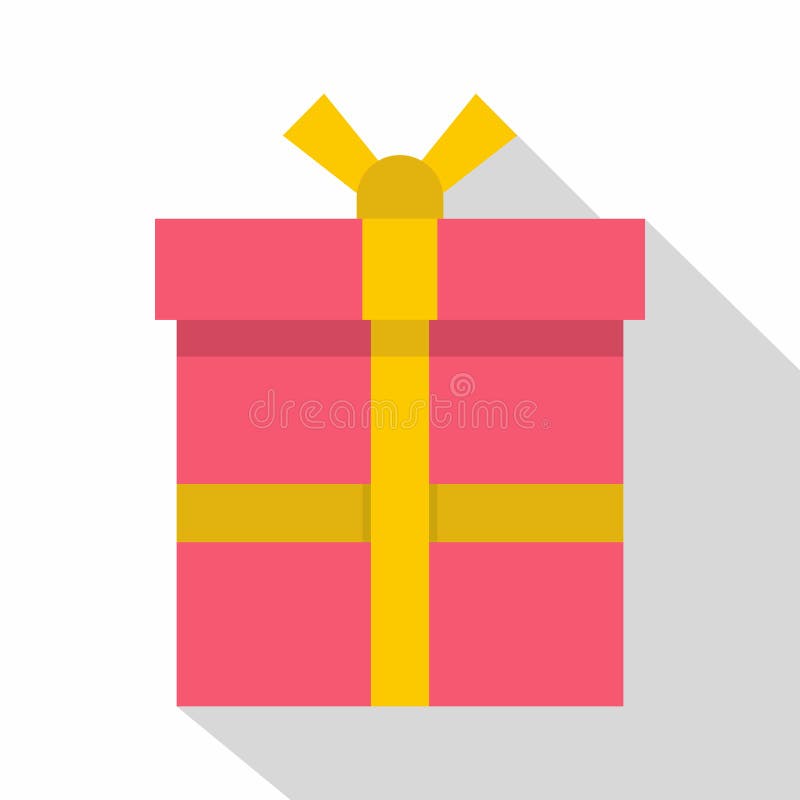 Pink Gift Box with a Yellow Ribbon Icon Flat Style Stock Vector ...