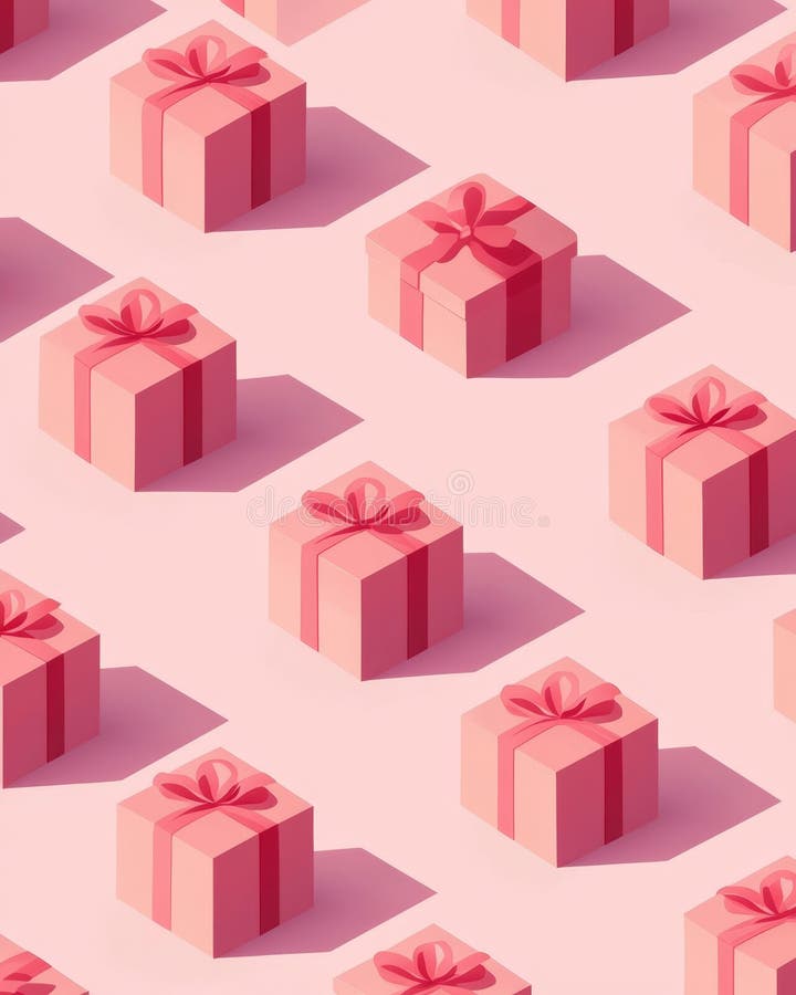 Pink Gift Boxes Pattern in Isometric View on Pink Background with ...