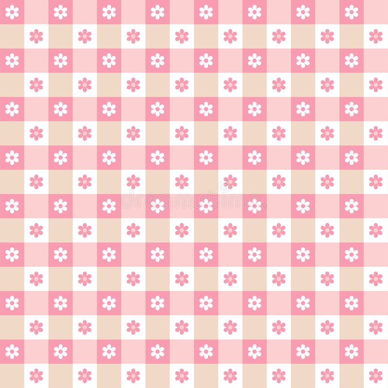 Pink Gingham Seamless Pattern with Flowers Stock Illustration ...