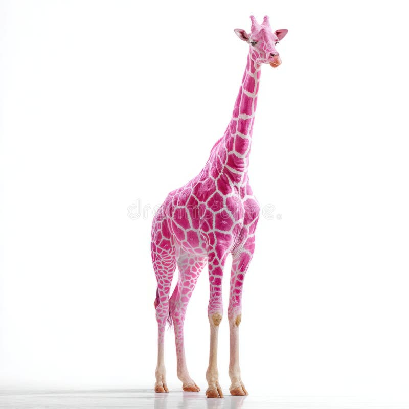 Pink Giraffe Standing White Background Studio Stock Photos - Free ...