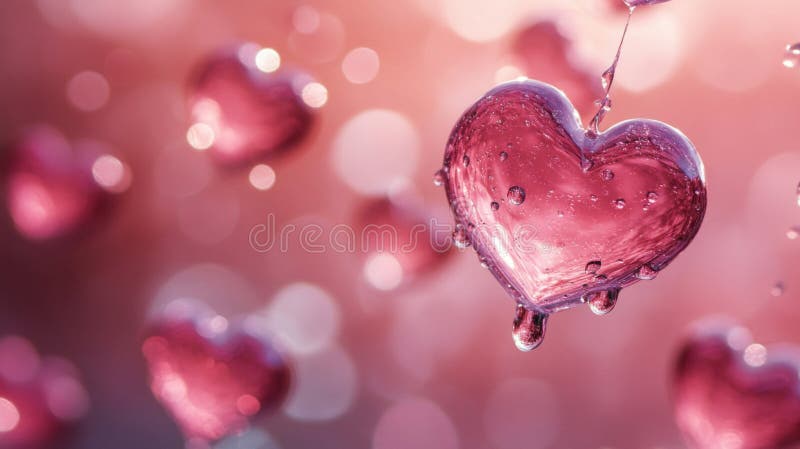 Pink Glass Heart Dripping Water Romantic Background Stock Illustration ...