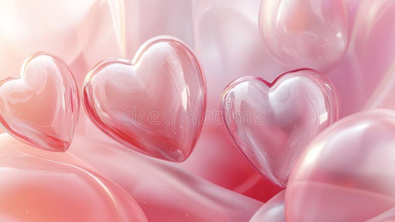 Pink Glass Hearts Floating on a Soft Pink Background Stock Illustration ...