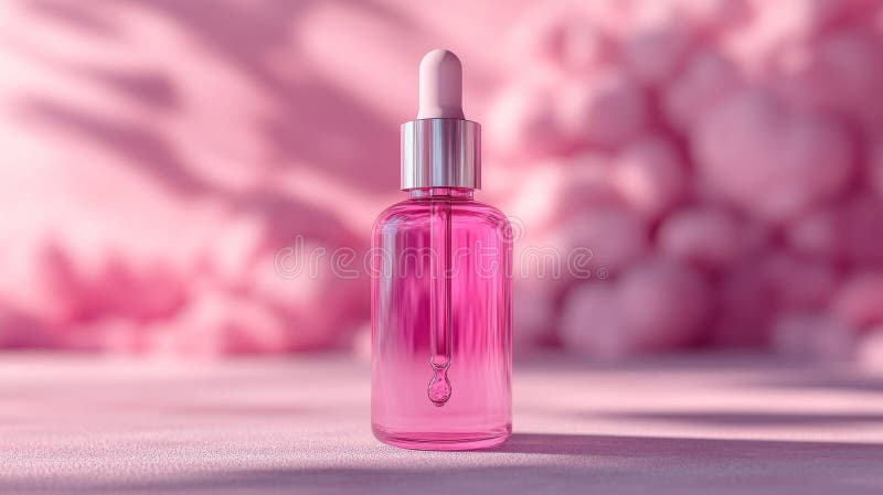 Pink Glass Serum Bottle with Dropper on Pink Background Stock ...