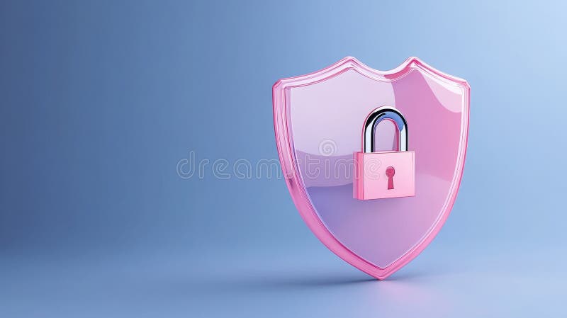 A Pink Glass Shield with a Closed Lock Symbolizing Security Safety ...