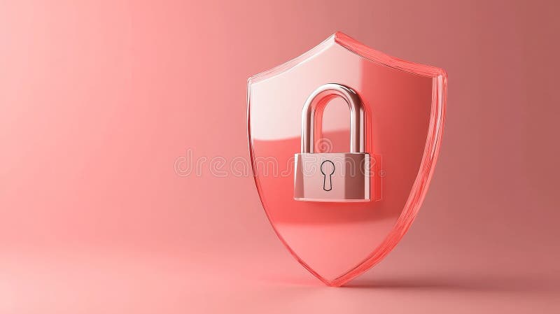 A Pink Glass Shield with a Silver Lock Symbol Inside Representing ...