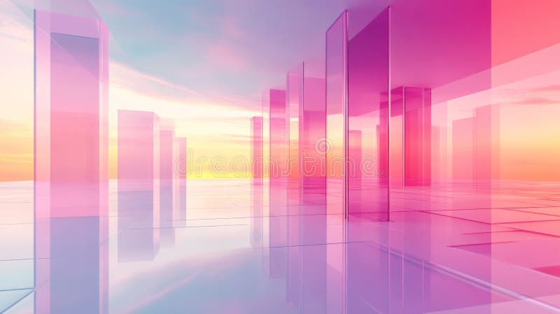 Pink Glass Structures at Sunset Abstract Scene Stock Illustration ...