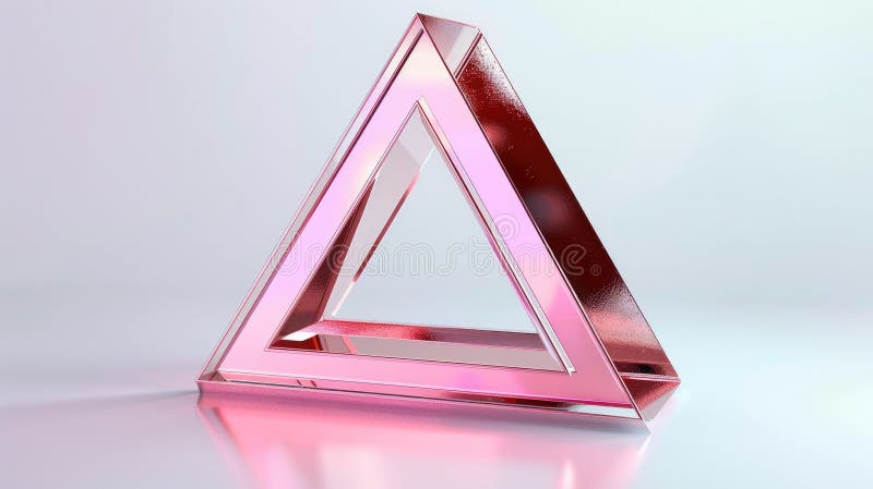 Pink Glass Triangle in the Style of an Icon, White Background, Shiny ...