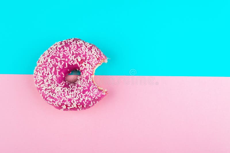 Pink Glazed Donut on Color Background. Flat Lay Stock Image - Image of ...