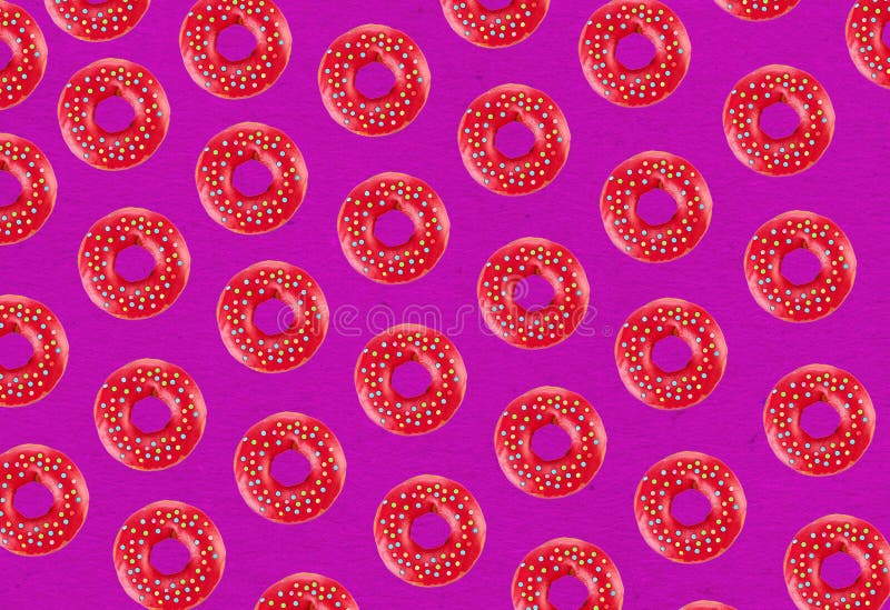Pink Glazed Donut Pattern on Pink Pastel Background. Creative Concept ...