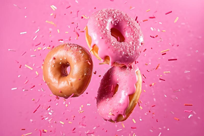 Pink Glazed Donuts in Motion. High Resolution Stock Illustration ...