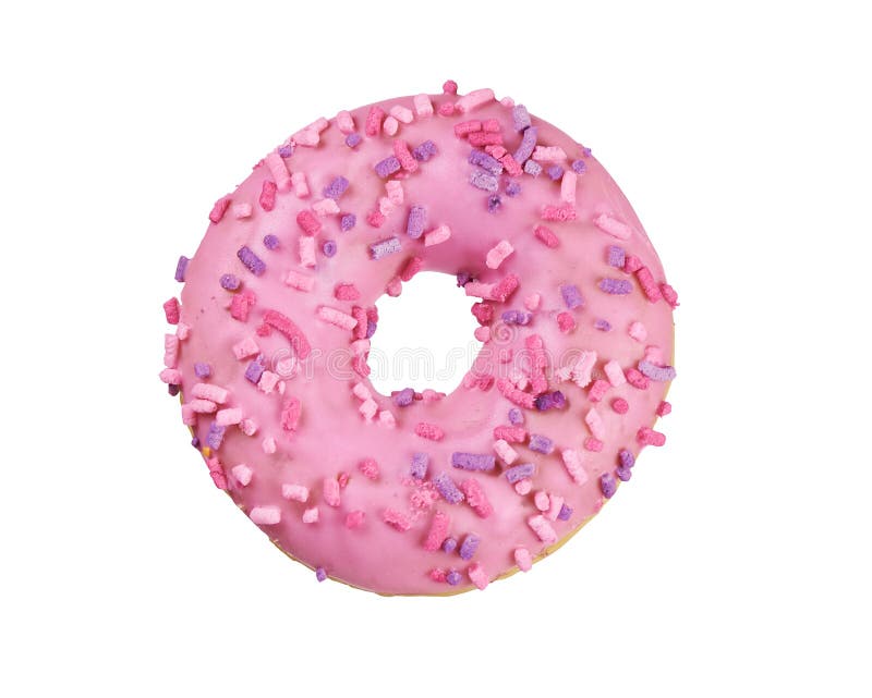 Pink, Glazed Bitten Round Donut with Sprinkles Isolated Stock Image ...