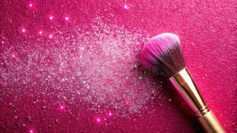 Pink Glitter Background with Makeup Brush and Powder. Generative AI ...