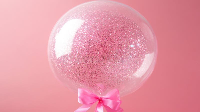 Pink Glitter Balloon with Pink Ribbon Bow Stock Illustration ...