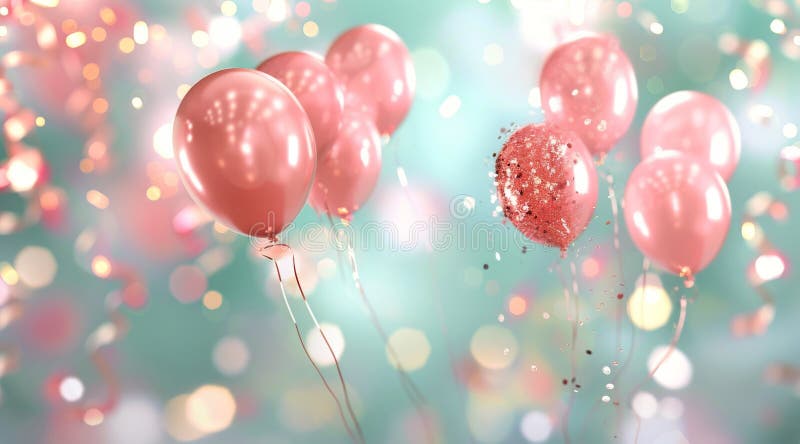 Pink Glitter Balloons Floating with Confetti Stock Photo - Image of ...