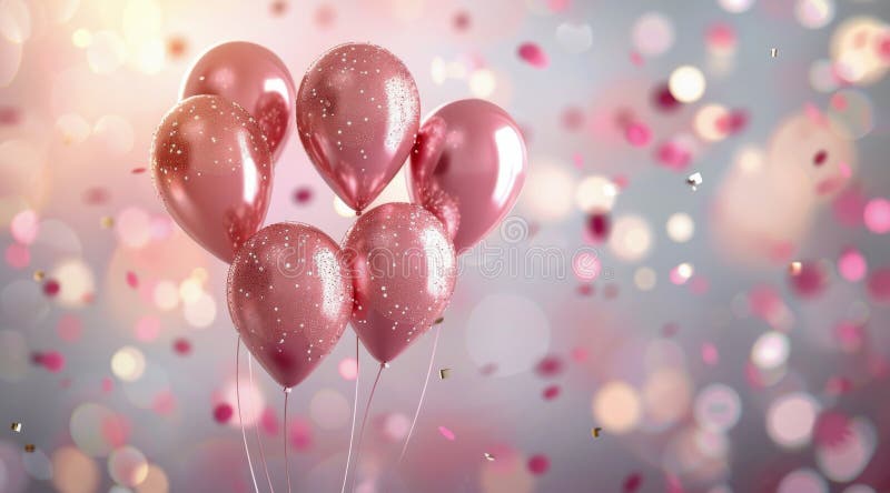 Pink Glitter Balloons Floating with Confetti Stock Photo - Image of ...