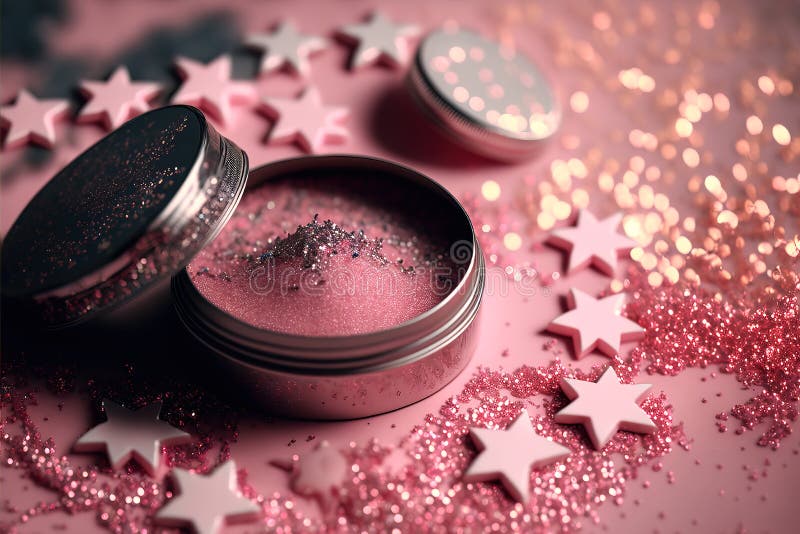 Pink Glitter in a Box and Stars on a Pink Table Stock Illustration ...