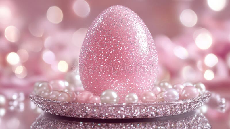 Pink Glitter Easter Egg on Pearl Dish Stock Illustration - Illustration of beautiful, holiday ...